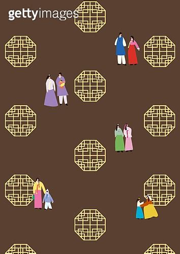 전통문화 주제 한국전통문양 패턴 한복 사람들 패턴 명절 한국문화 설 명절 이미지 Jv12131867 게티이미지뱅크