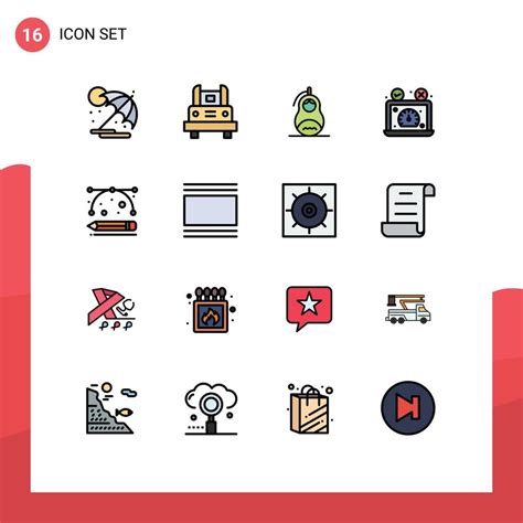 Universal Icon Symbols Group Of 16 Modern Flat Color Filled Lines Of