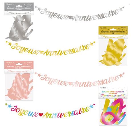 Guirlande Lettres Métalliques 2 5m Joyeux Anniversaire Surprisez vous