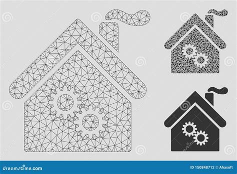 Factory Building Vector Mesh Wire Frame Model And Triangle Mosaic Icon Stock Vector