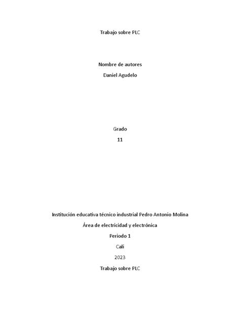 Trabajo Sobre Plc Pdf Sensor Controlador Lógico Programable