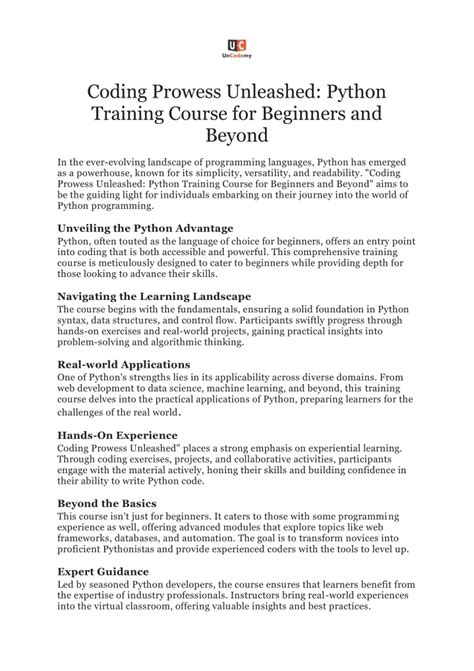 Ppt Coding Prowess Unleashed Python Training Course For Beginners