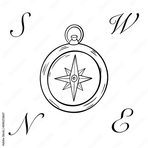 Set Of Nautical Compass And Symbols Black And White Vector Illustration
