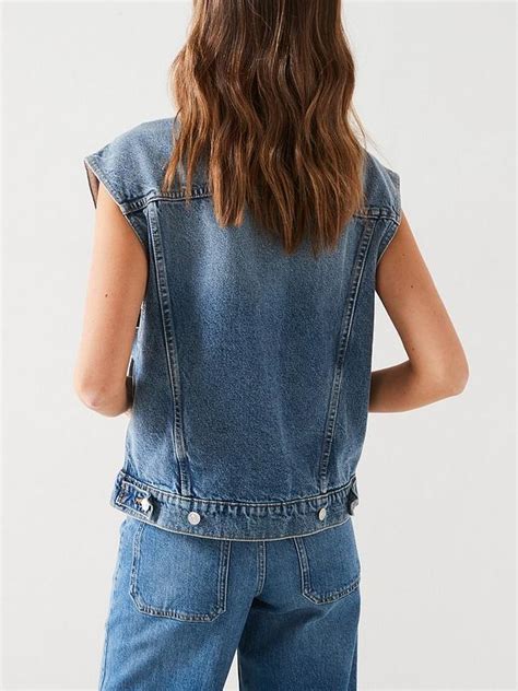 Mango Oversized Denim Gilet Mid Wash Uk