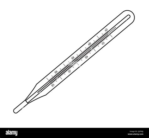 Vector Flat Outline Realistic Medical Thermometer Isolated On White