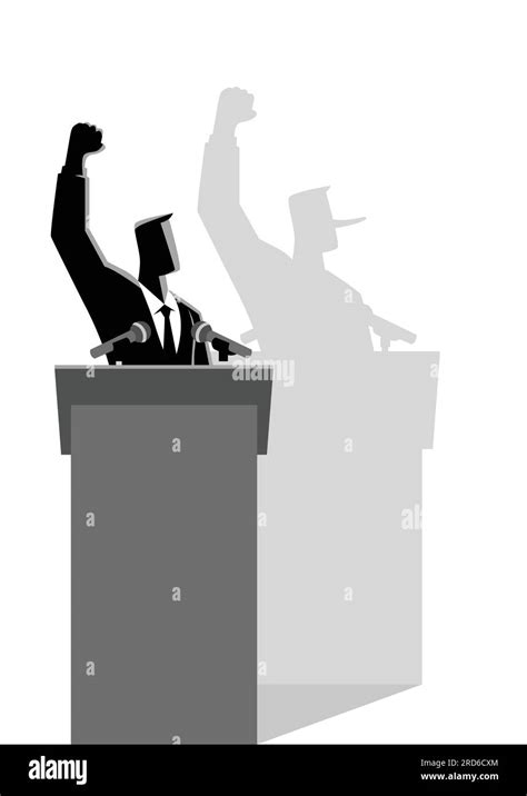 Vector Illustration Of A Man On A Podium Giving Speech With His Long