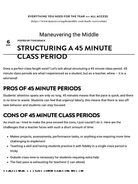 Structuring A 45 Minute Class Period Maneuvering The Middle Pdf
