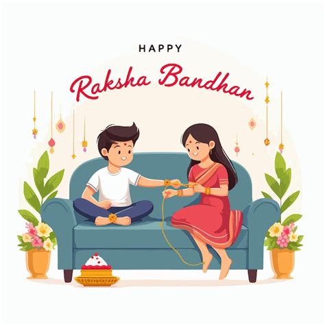 Premium Vector A Sister Tying Rakhi On Her Brothers Hand To Celebrate Raksha Bandhan