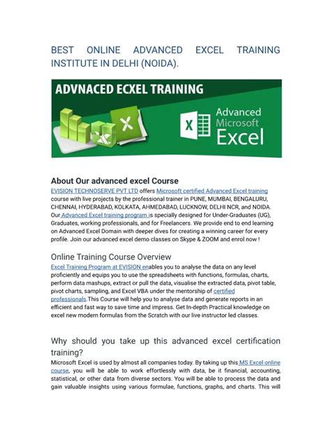 Ppt Best Online Advanced Excel Training Institute In Delhi Noida