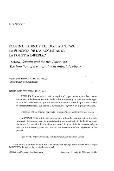 Pdf Plotina Sabina Y Las Dos Faustinas La Función De Las Augustas