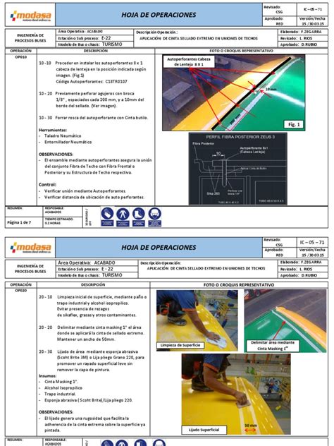 Hoja De Operaciones Cinta Sellado Extremo Sobre Techo Pdf Procesos