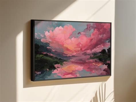 Pink Cloud Landscape Art Print Dreamy Sunset Sky Art Impressionist