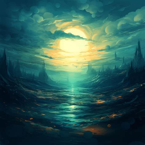 Premium Ai Image Teal Surrealism Seascape Abstract Fantasy Sky Scene