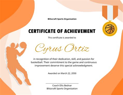 Free Orange Basketball Certificate Template To Edit Online