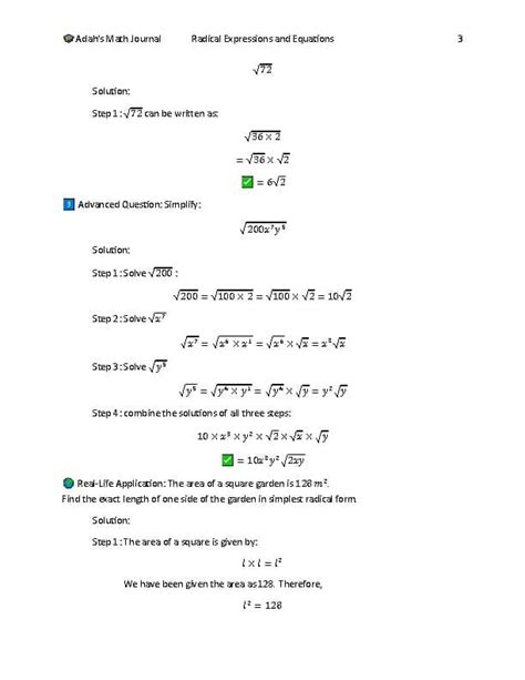Algebra 1 Radical Expressions And Equations By Adahs Math Journal