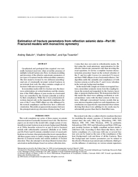 Pdf Estimation Of Fracture Parameters From Reflection Seismic Data—part I Hti Model Due To A
