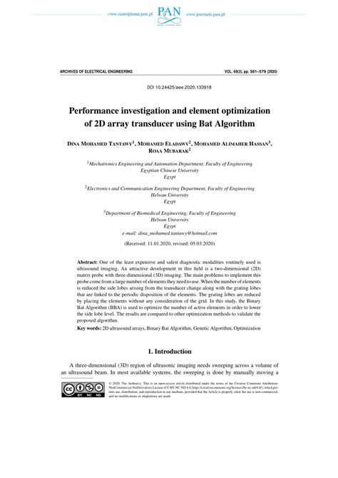 Pdf Performance Investigation And Element Optimization Of 2d Array