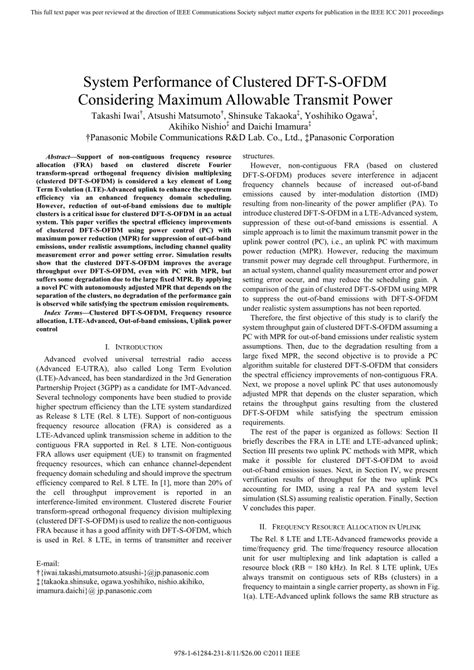 Pdf System Performance Of Clustered Dft S Ofdm Considering Maximum Allowable Transmit Power