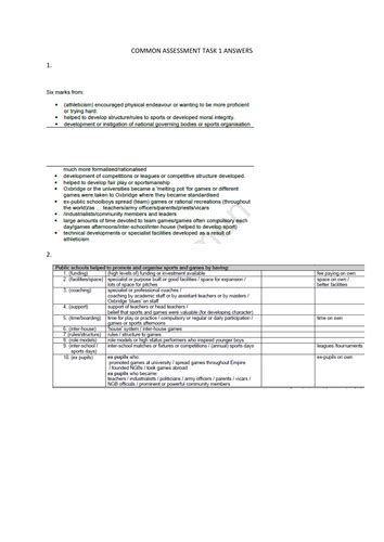 Ocr Alevel Pe New Spec Common Assessment Task Answers Teaching Resources