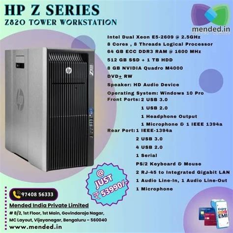Hp Z820 Workstation Xeon E5 2609 64Gb DDR3 512 SSD 1TB HDD 8 Gb