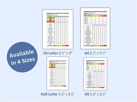Depression Symptom Tracker Printable A5 A4 Us Letter Half Letter Fillable And Instant Download