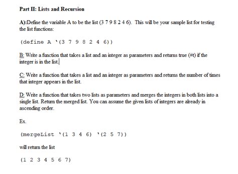 Solved Part Ii Lists And Recursion Adefine The Variable A
