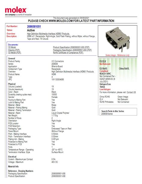 HDMI Displayport DVI Connectors Datasheets Mouser