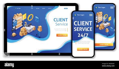 Website Template Landing Page Isometric Concept Customer Service Hotline Operator Global