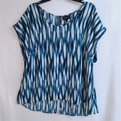Lane Bryant White And Teal Watercolor Striped Blouse … Gem