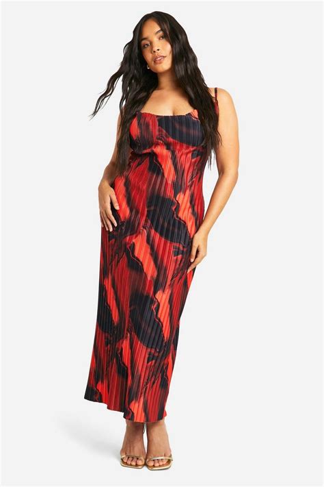 Plus Abstract Print Cowl Neck Plisse Maxi Dress Boohoo Uk