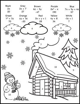 Simplifying Expressions Coloring Activity Christmas Pre Algebra Activity
