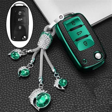 Green B Housse De Clé De Voiture En Cuir Et Tpu Pour Volkswagen Vw