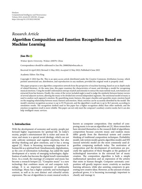 Pdf Algorithm Composition And Emotion Recognition Based On Machine
