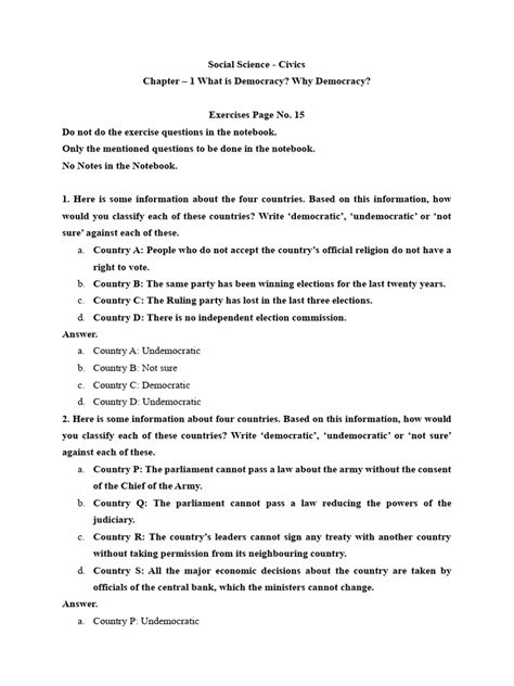 Ix Democracy Civics Notes Exercise And Question Answers Pdf