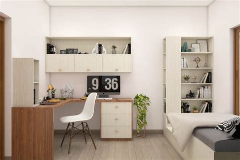 Spacious Home Office Design With L Shaped Study Table And Wooden