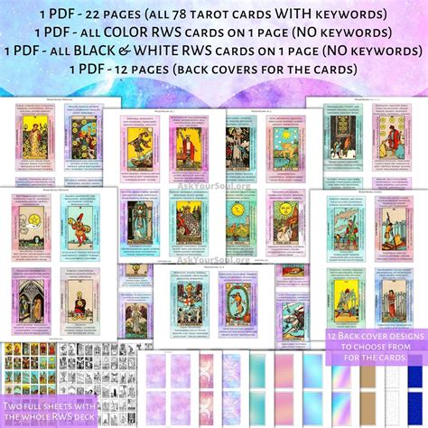 PRINTABLE Rider Waite Tarot Cards With Keywords PDF Galaxy Background Upright And Reversed
