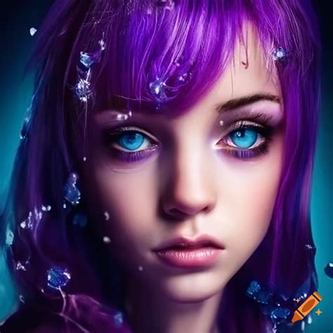 Portrait Of A Girl With Purple Hair And Ice Blue Eyes On Craiyon