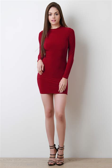 Mock Neck Long Sleeves Bodycon Dress Long Sleeve Bodycon Dress Long