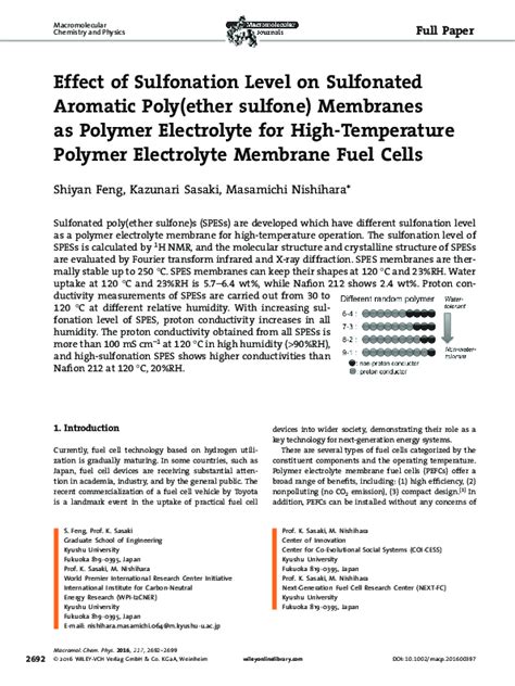 Pdf Effect Of Sulfonation Level On Sulfonated Aromatic Polyether