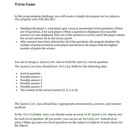 solved trivia game in this programming challenge you will