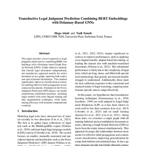 Transductive Legal Judgment Prediction Combining Bert Embeddings With Delaunay Based Gnns Acl
