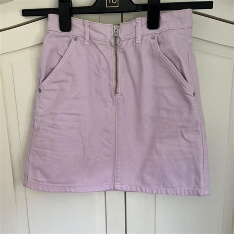 Topshop Moto Pink Denim Skirt With Zip Up Front Size Depop