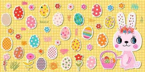 Vector Lindo Conejito De Pascua Sosteniendo Una Cesta Con Huevos