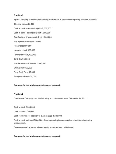 Cash Problem Pdf Transaction Account Cash