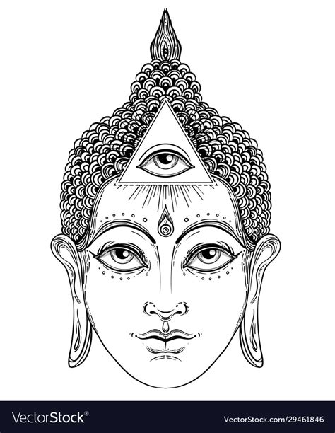 Buddha Face With All Seeing Eye Isolated On White Vector Image