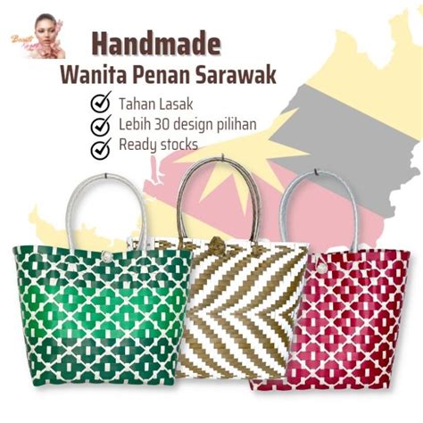 Beg Anyaman Sarawak Flower And Design Tote Bag Women Pvc Bakul