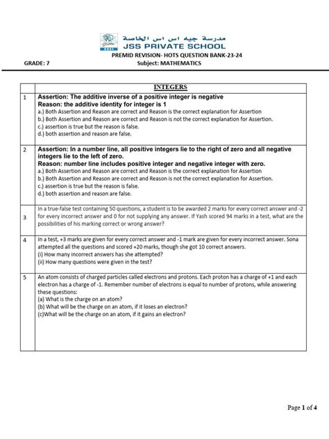 Gr 7 Math Hots Question Bank Pre Midterm Qp 2023 24 Pdf