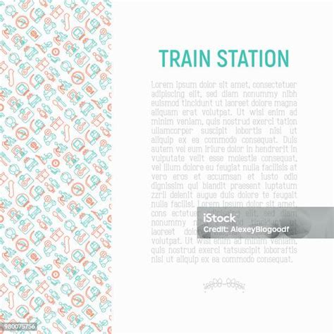 얇은 선 아이콘으로 기차 역 개념 정보 매표소 화장실 택시 지하철 대기실 짐 보관소 개찰 구 푸드 코트 아니 흡연 자전거 임대 현대 벡터 일러스트 레이 션 0명에 대한 스톡