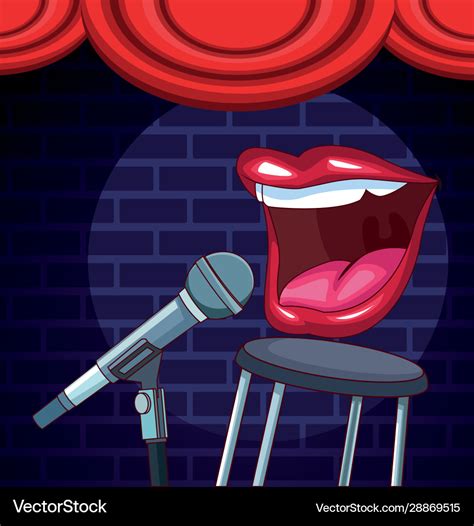 Mouth Microphone Stool Stage Stand Up Comedy Show Vector Image