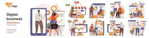 Premium Vector Digital Business Concept Isolated Person Situations Collection Of Scenes With
